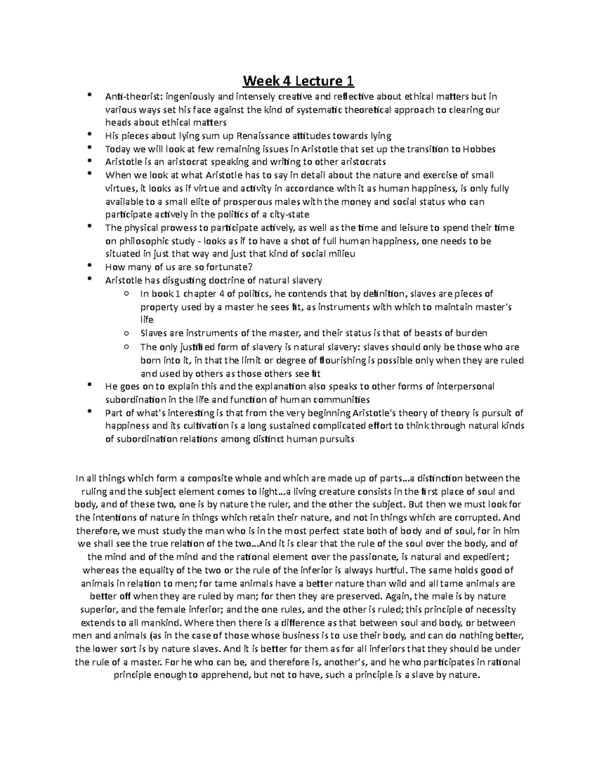 Week 4 Lecture 1 - A few remaining issues in Aristotle before introduction to Hobbes - Week 4 ...