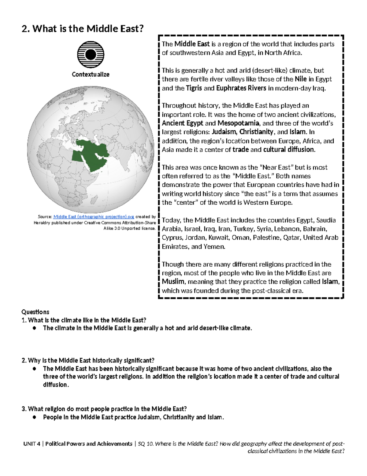 Where is the Middle East How did geography affect the - 2. What is the ...