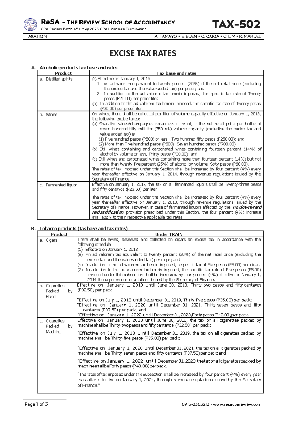 Excise tax rates - ReSA - THE REVIEW SCHOOL OF ACCOUNTANCY CPA Review ...