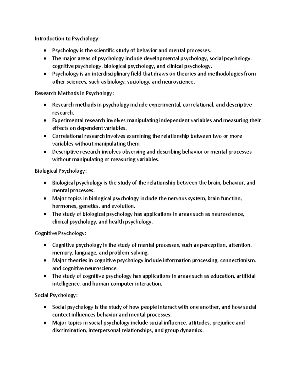 Psych - Introduction to Psychology: Psychology is the scientific study ...