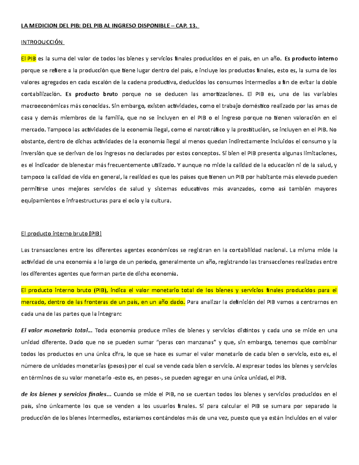 Cap 13 Pib Resumen Libror Economia Principios Y Aplicaciones La
