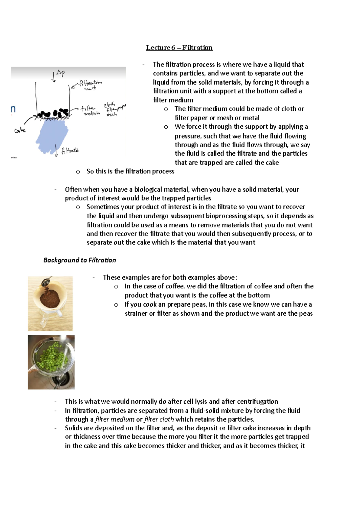 Lecture 6 - Filtration - Lecture 6 – Filtration The filtration process ...