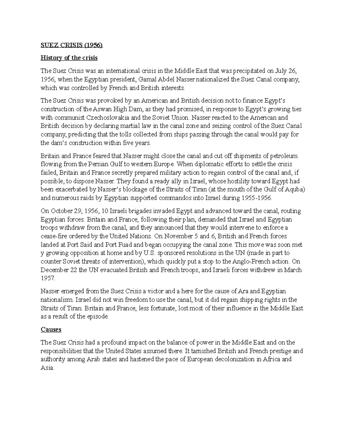 SUEZ Crisis-1 - The best notes for Suez crisis an international finance ...