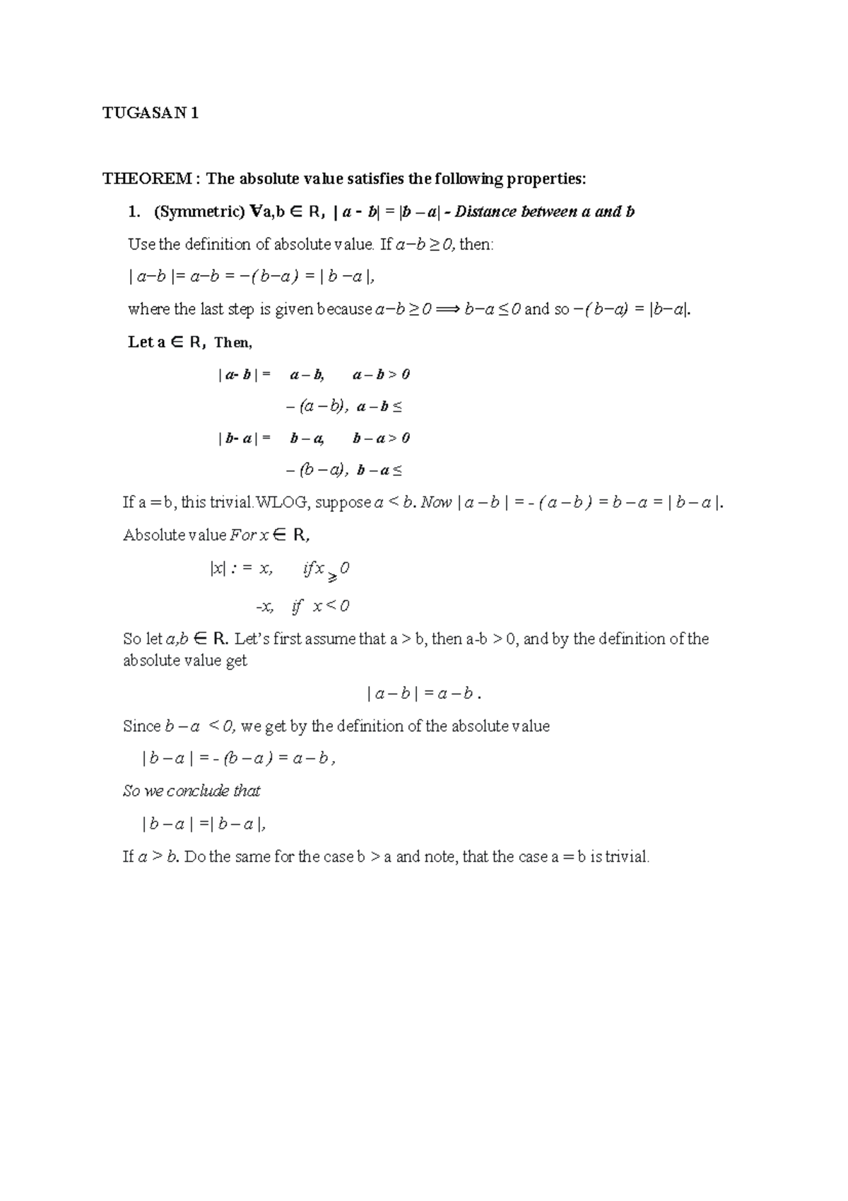 Tugasan 1SMN - notes - TUGASAN 1 THEOREM : The absolute value satisfies ...
