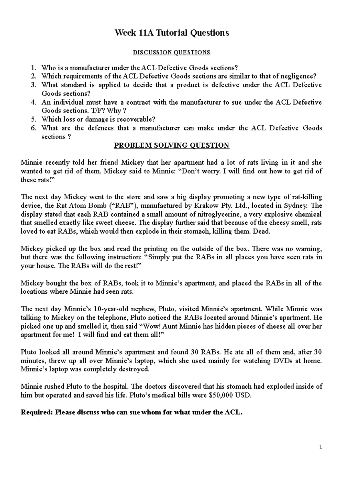 Week 11A Tutorial Questions - Week 11A Tutorial Questions DISCUSSION ...