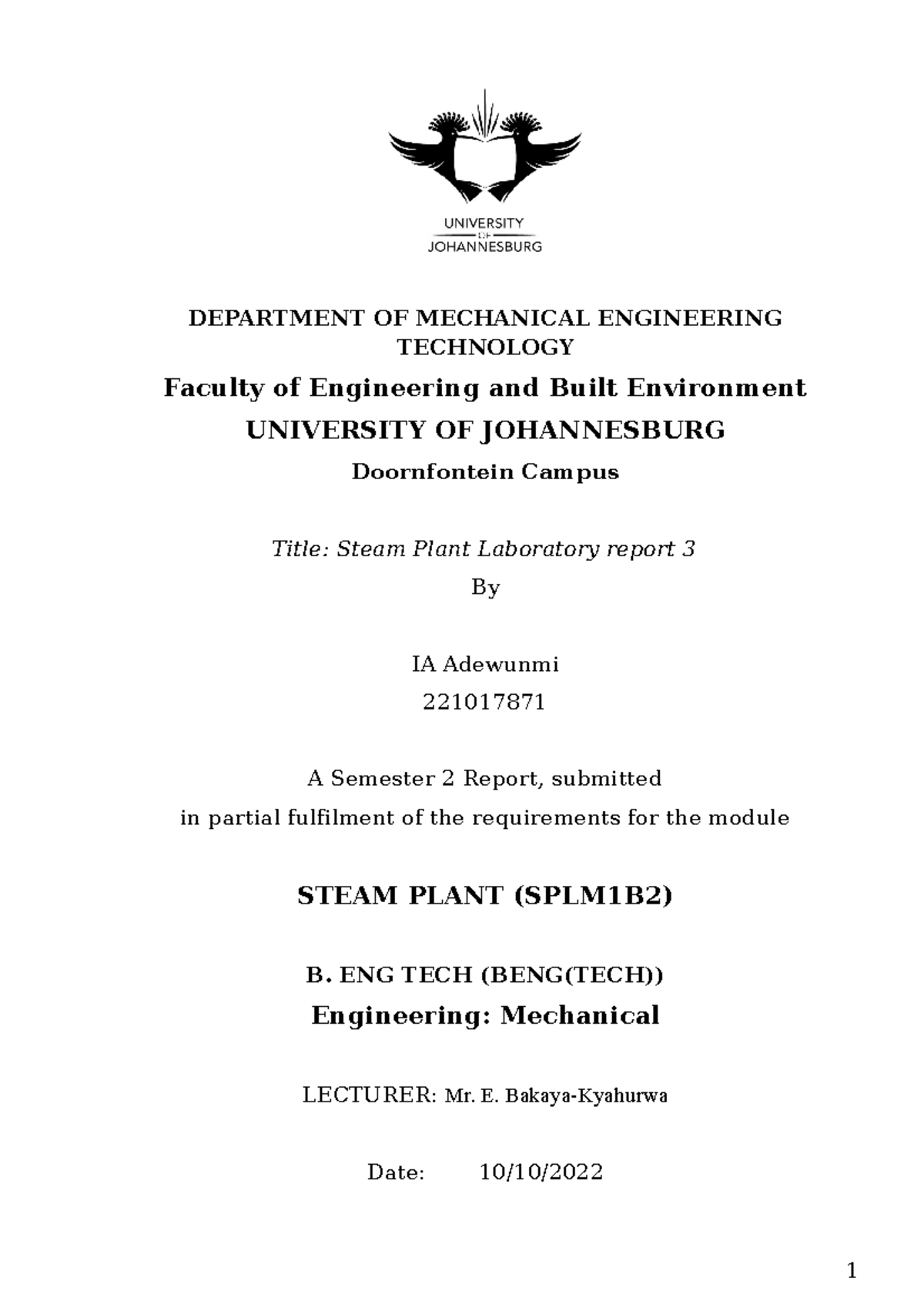 SPLM1B2 Lab Report 3 - UJ - Studocu