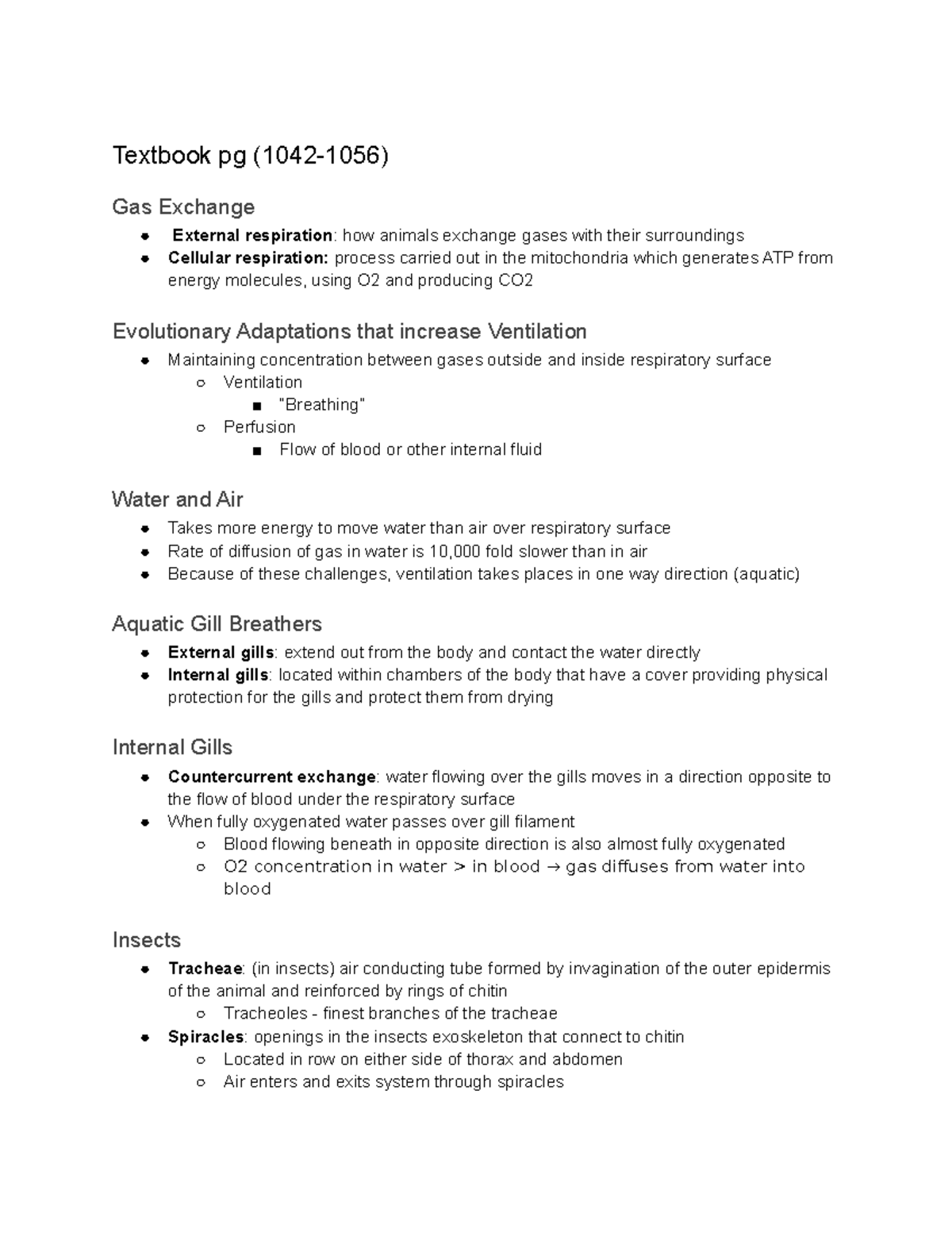 Bio Lecture 9 20 - Textbook pg (1042-1056) Gas Exchange External ...
