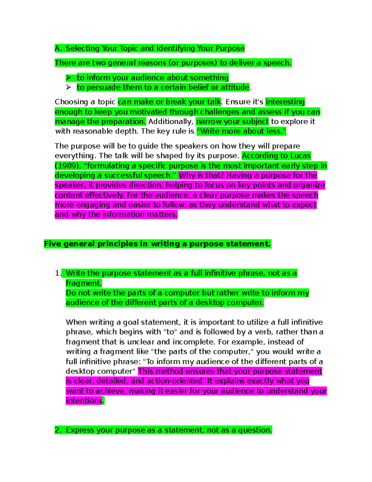 Selecting your topic and Identifying your purpose - A. Selecting Your ...