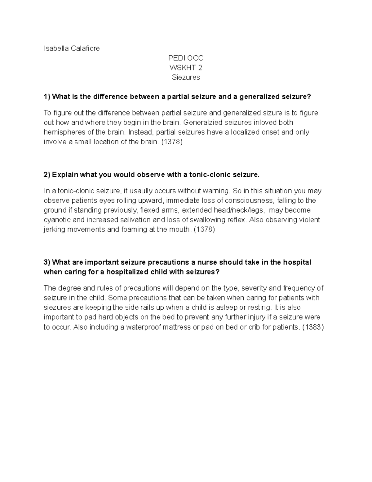 PED OCC wksht 2 - peds on campus clinical worksheet - Isabella ...