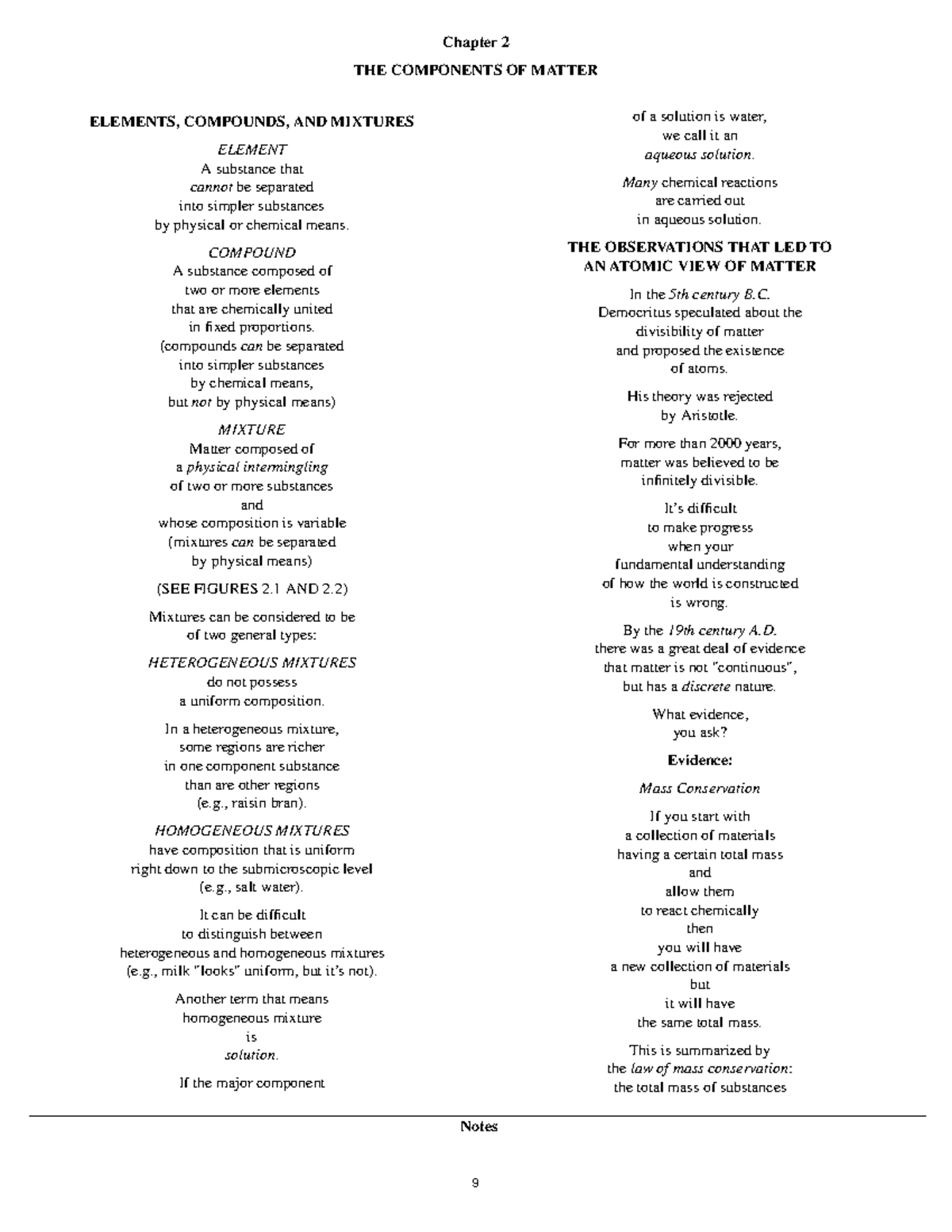 Chap2notes - Chapter 2 THE COMPONENTS OF MATTER ELEMENTS, COMPOUNDS ...