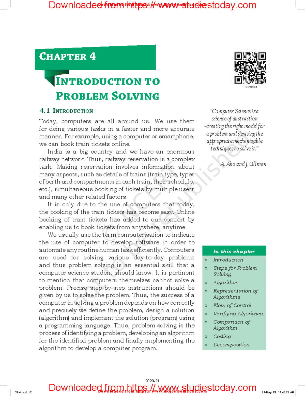 Ncert Class 11 Computer Science Introduction To Problem Solving