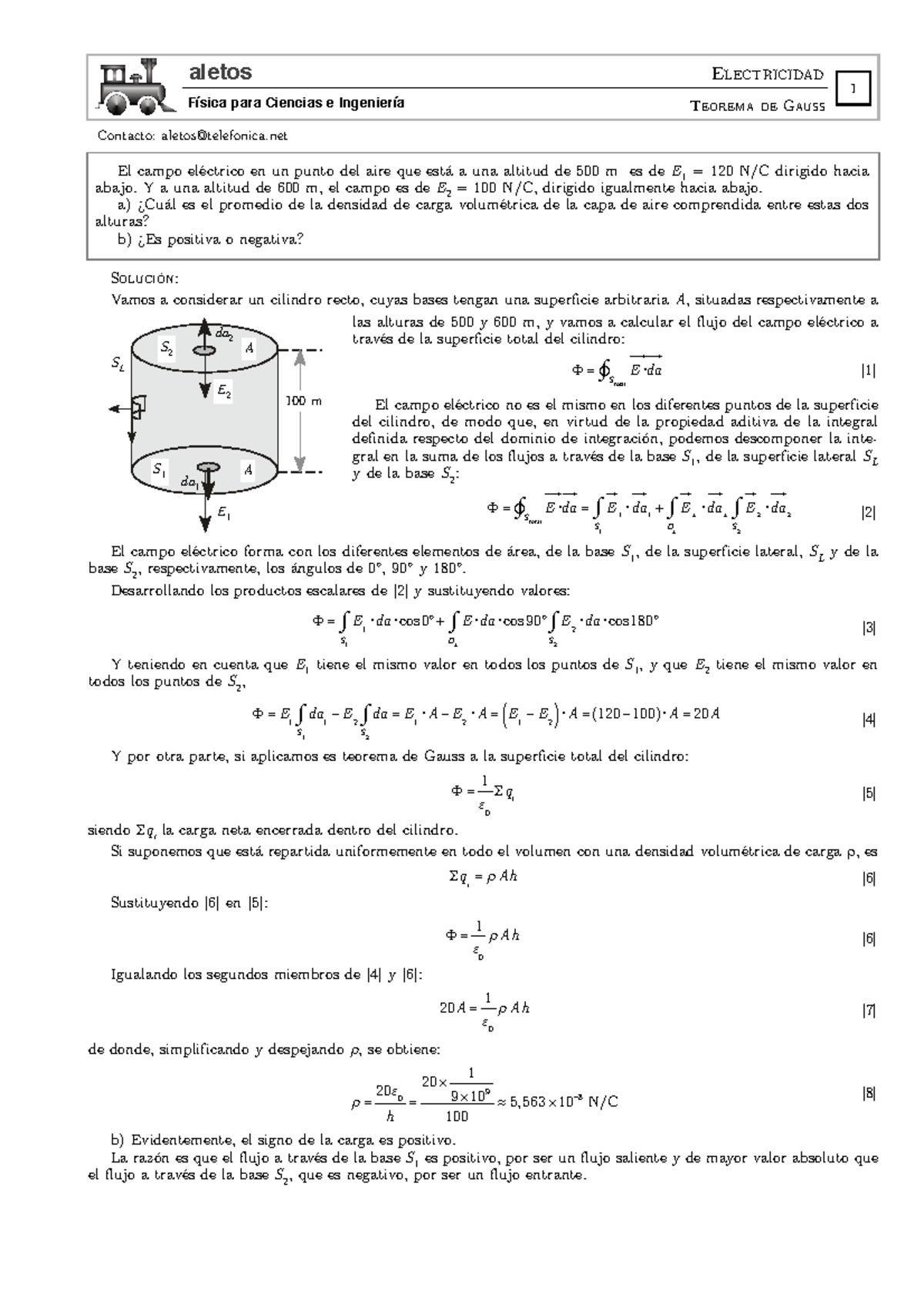 Problema 13 ley gauss - ejercicio - aletos Física para Ciencias e ...
