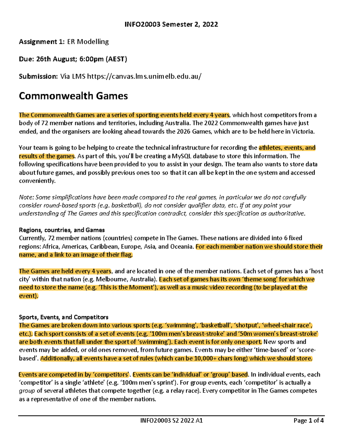 INFO2000 3 A1 2022 S2 Commonwealth Games - INFO20003 Semester 2, 2022 ...
