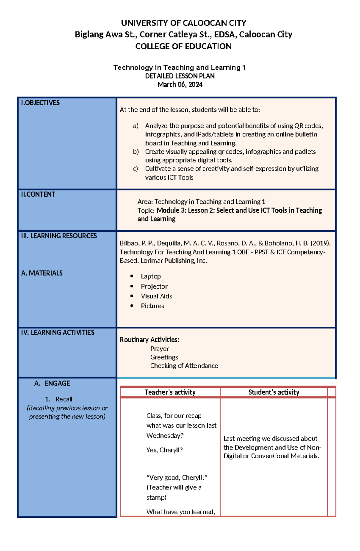 Dlp2 - Technology in Teaching and Learning 1 DETAILED LESSON PLAN March ...