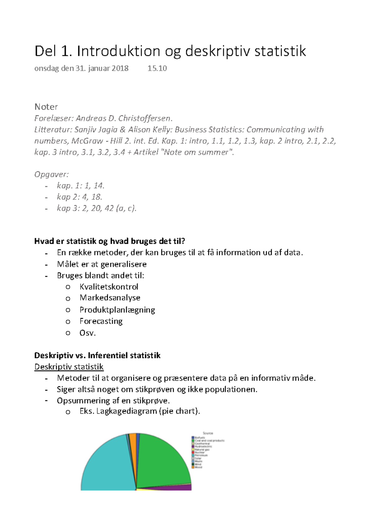 Introduktion og deskriptiv statistik - Warning: TT: undefined function: 32 Noter Forelæser ...