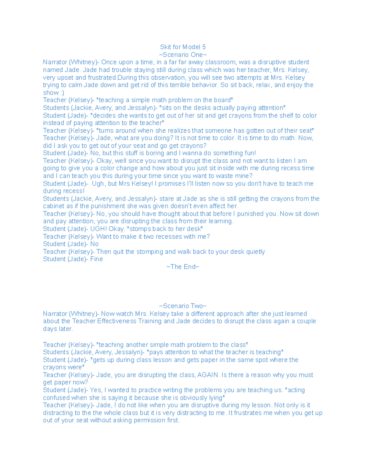 Skit for Model 5 - Interactive skit that summarizes the information ...