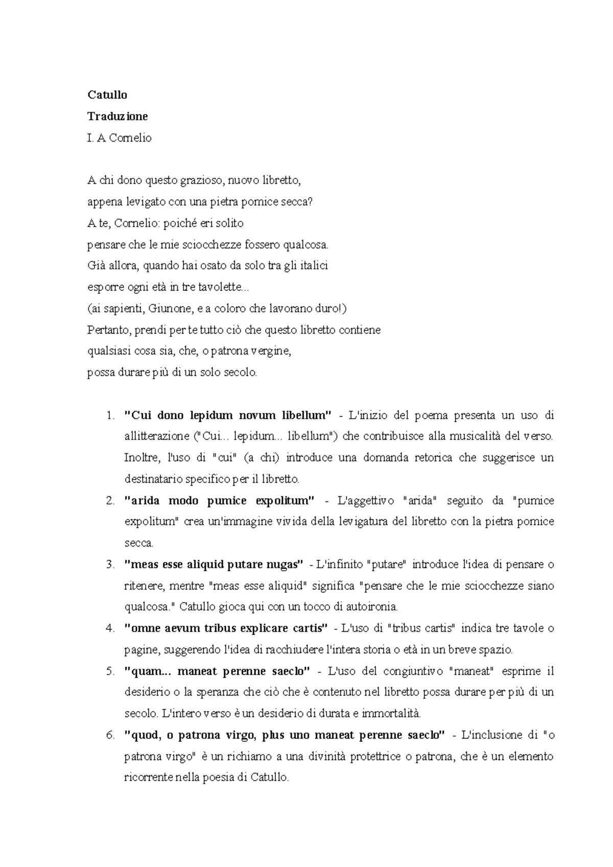 Catullo-Carmi vari - Catullo Traduzione I. A Cornelio A chi dono questo ...