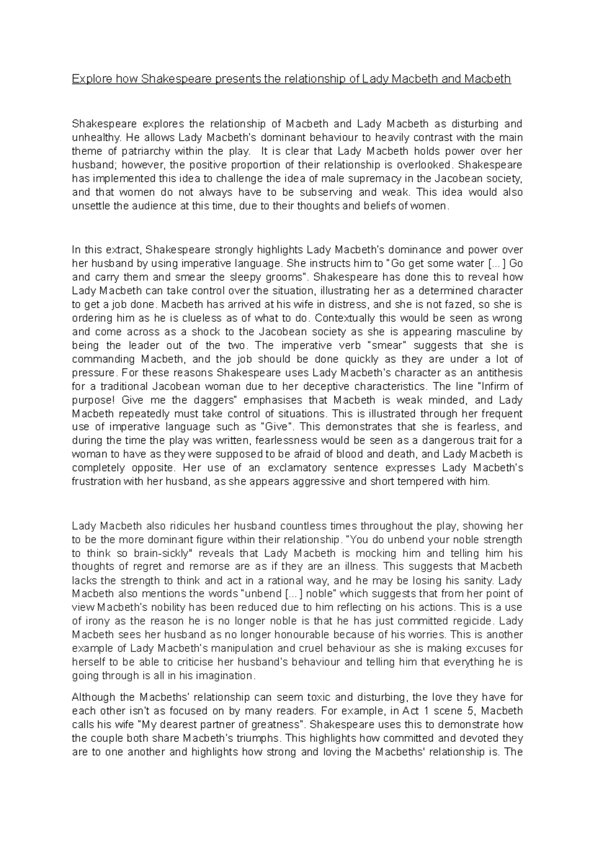 Document 3 - level 3 assignments - Explore how Shakespeare presents the ...