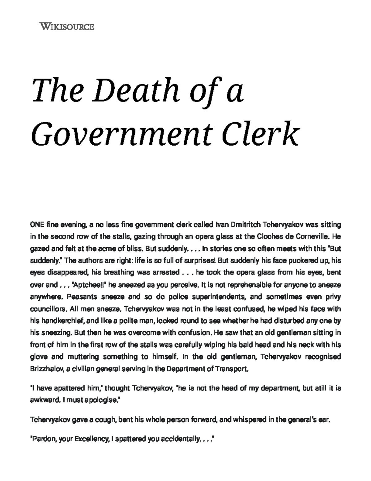 The Death of a Government Clerk - Wikisource, the free online library - The Death of a ...