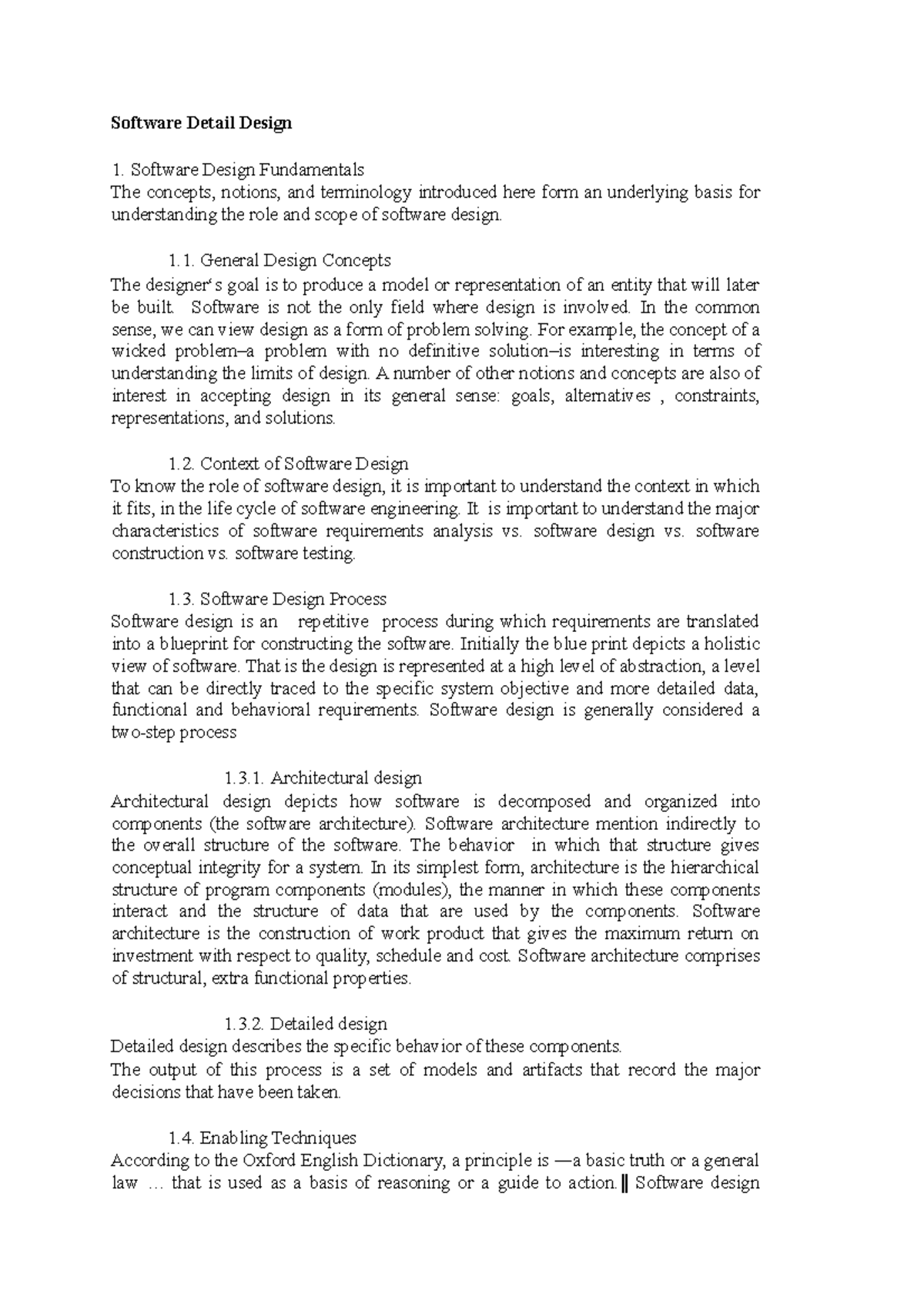 Software 6 - notes - Software Detail Design Software Design ...