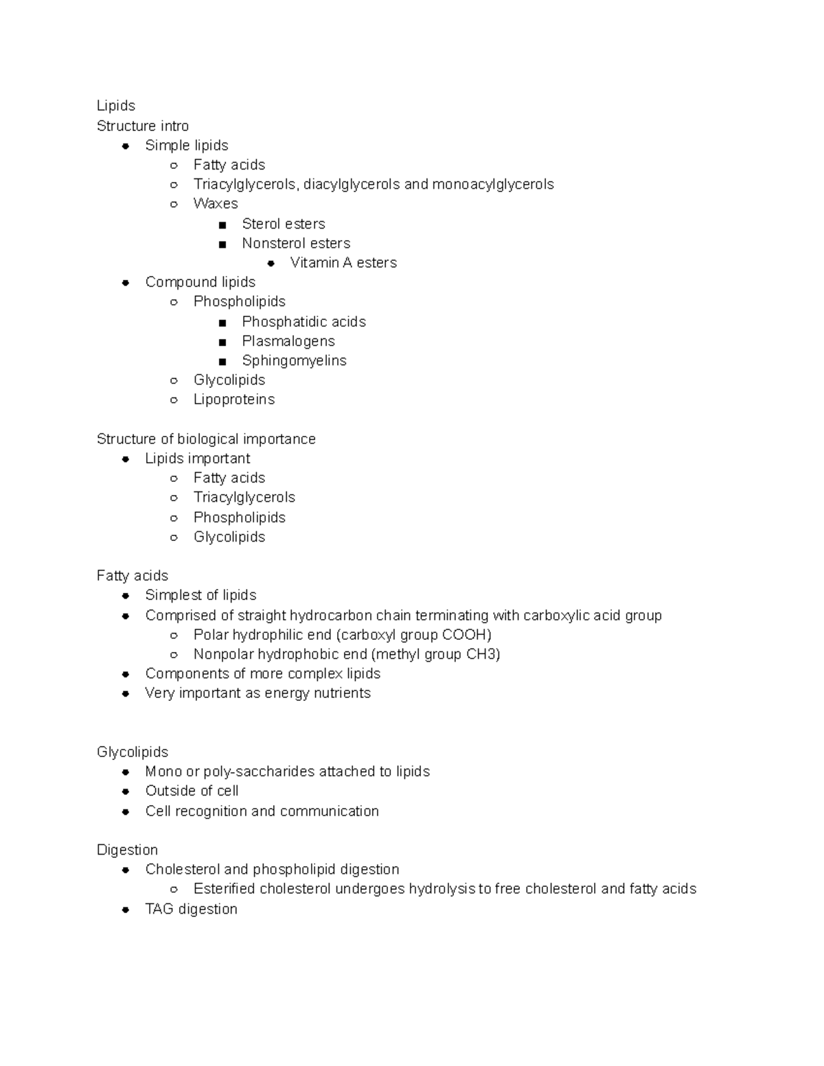 Macro exam 3 notes - Lipids Structure intro Simple lipids Fatty acids ...