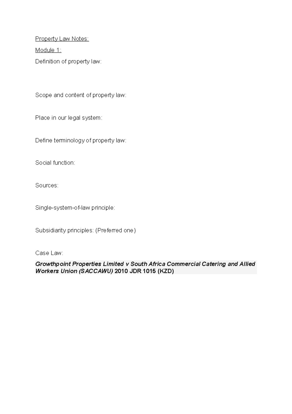Property Law Notes - Property Law Notes: Module 1: Definition of ...