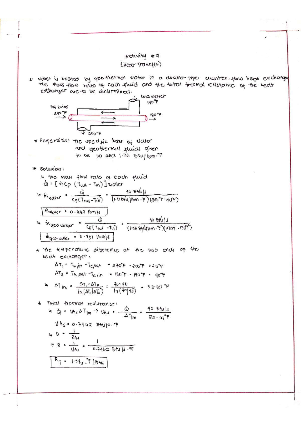 Heat transfer Act#9 - Problem Solving - Mechanical Engineering - NVSU - Studocu