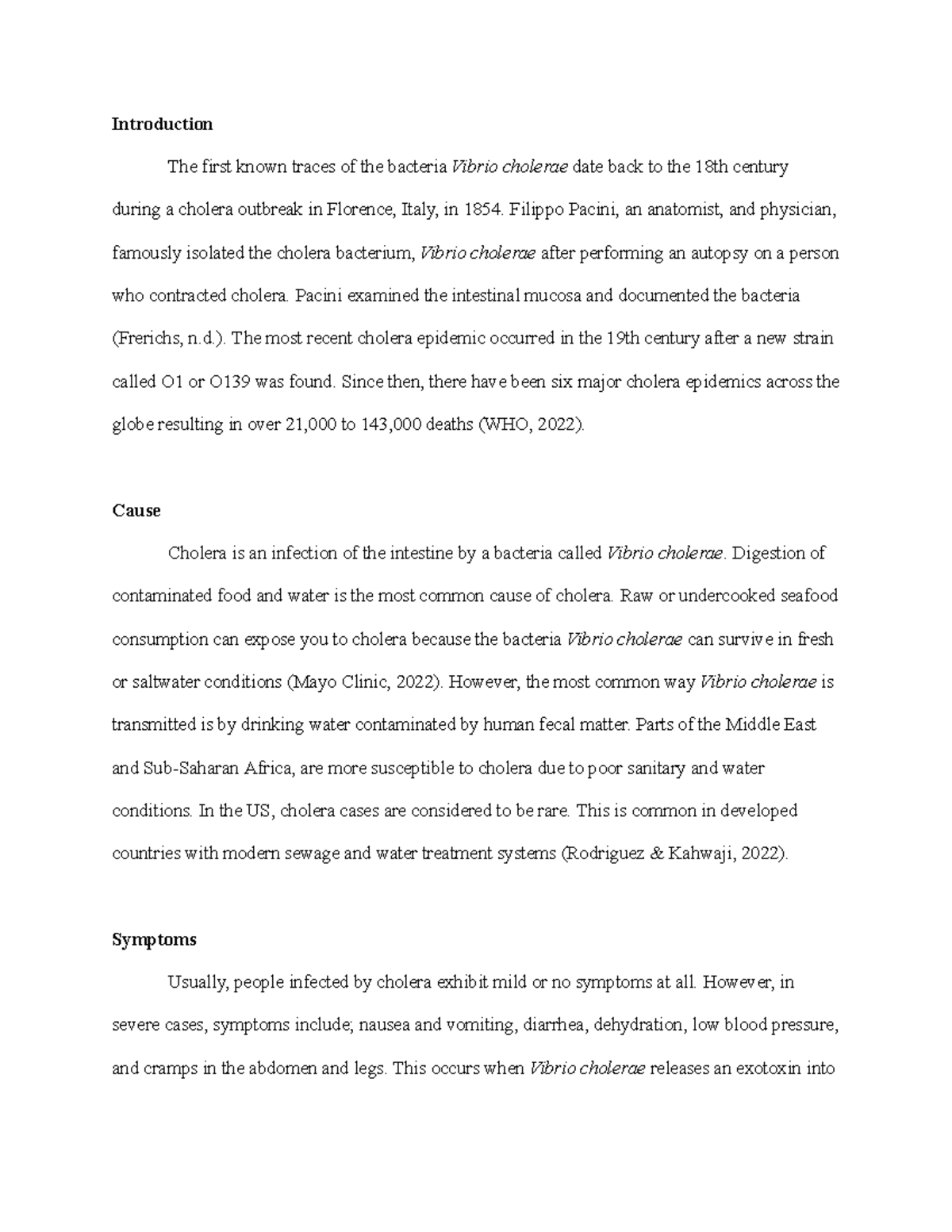 Cholera Research Paper - Introduction The first known traces of the ...