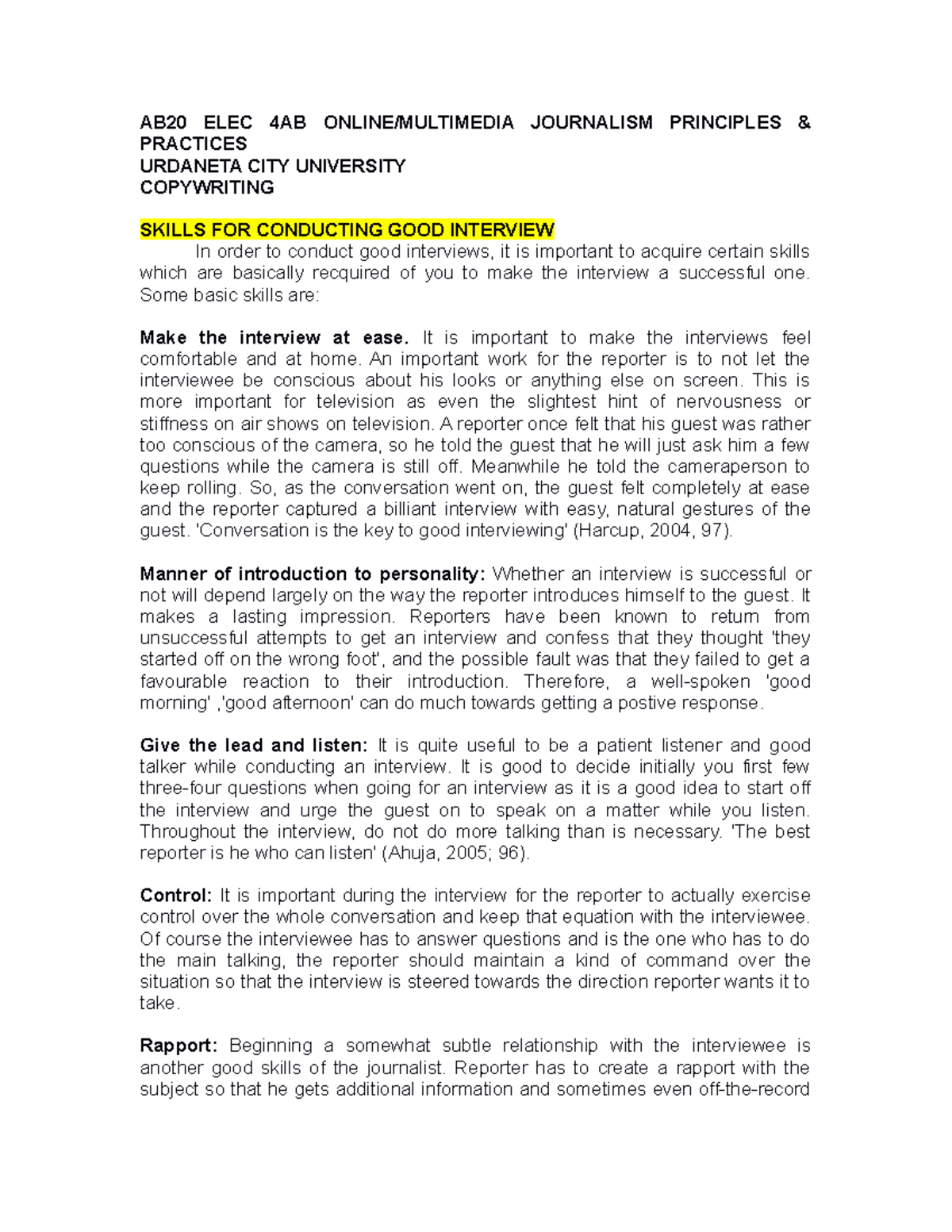 Skills FOR Conducting GOOD Interviews - AB20 ELEC 4AB ONLINE/MULTIMEDIA ...