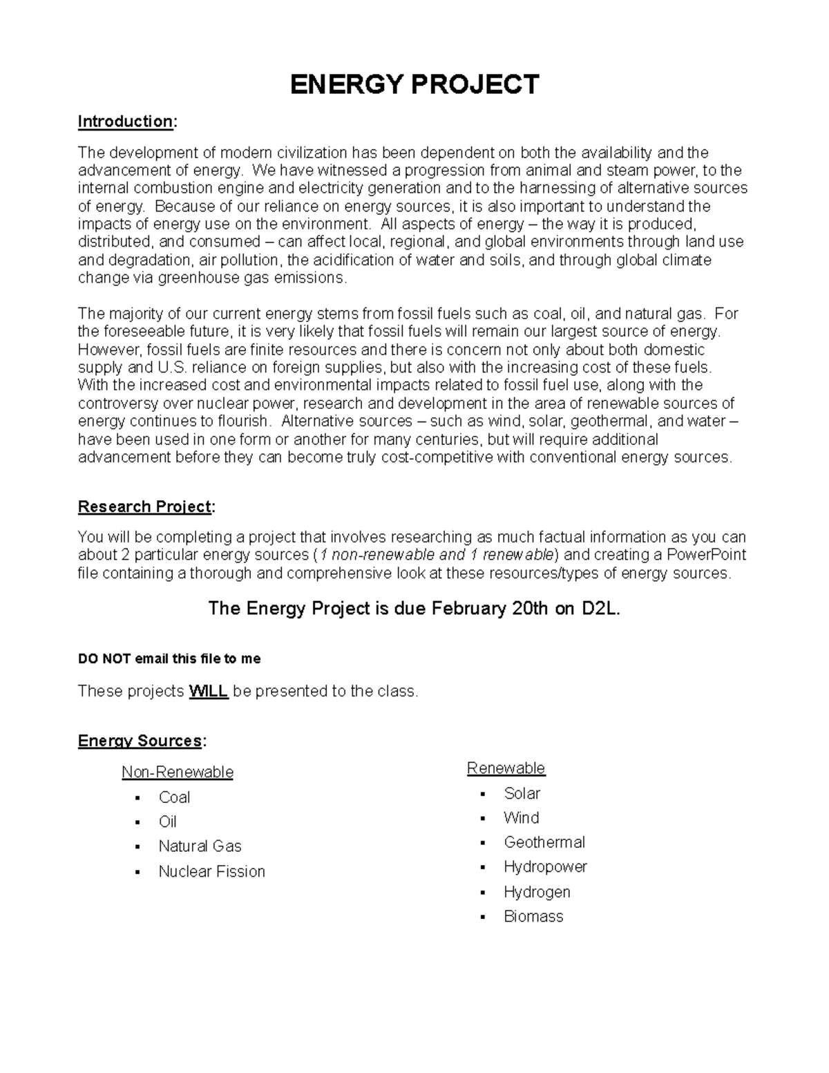 Energy Project for Env - ENERGY PROJECT Introduction: The development ...