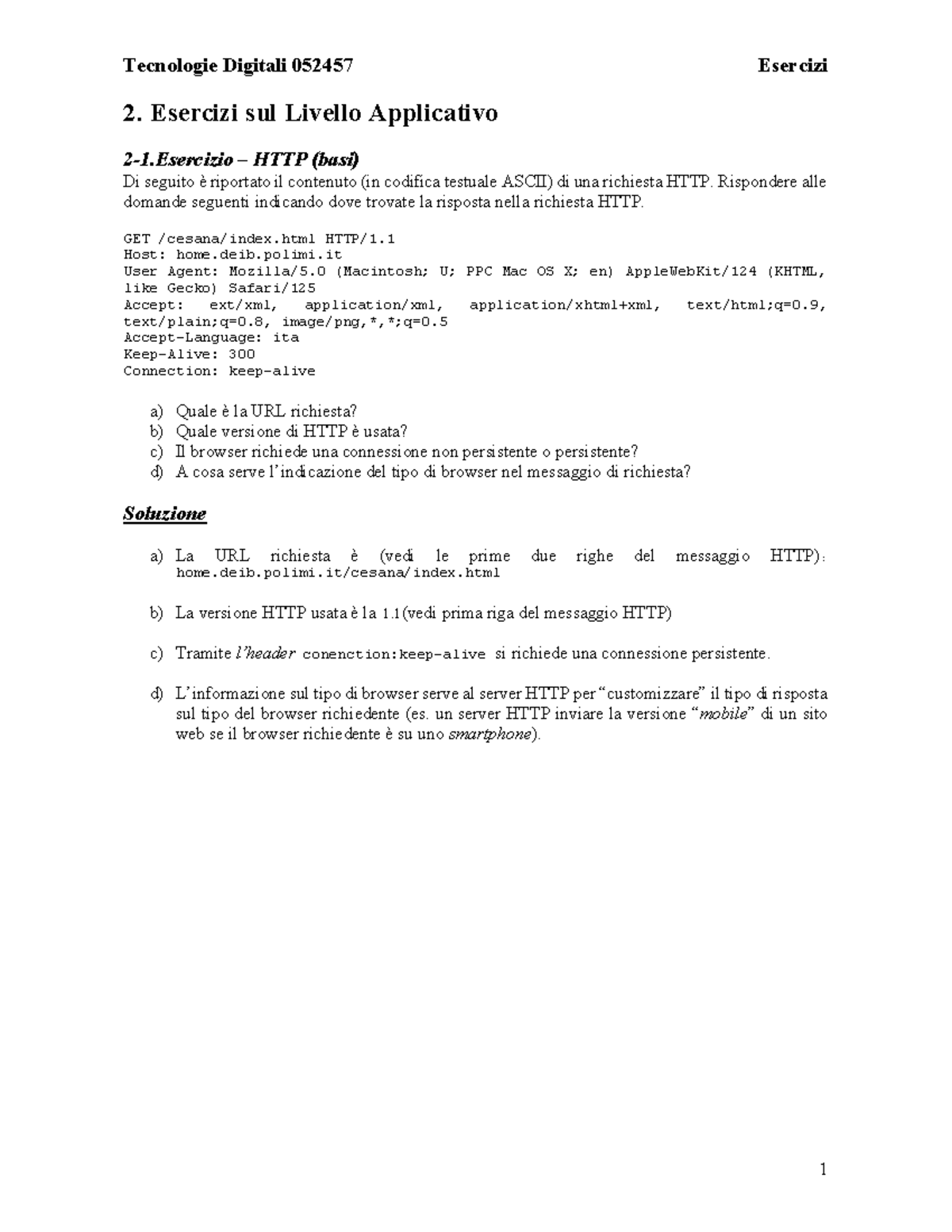 TD2+-+E2+-+Esercizi Livello Applicativo parte 1 - 2. Esercizi sul Livello Applicativo 2-1 – HTTP ...