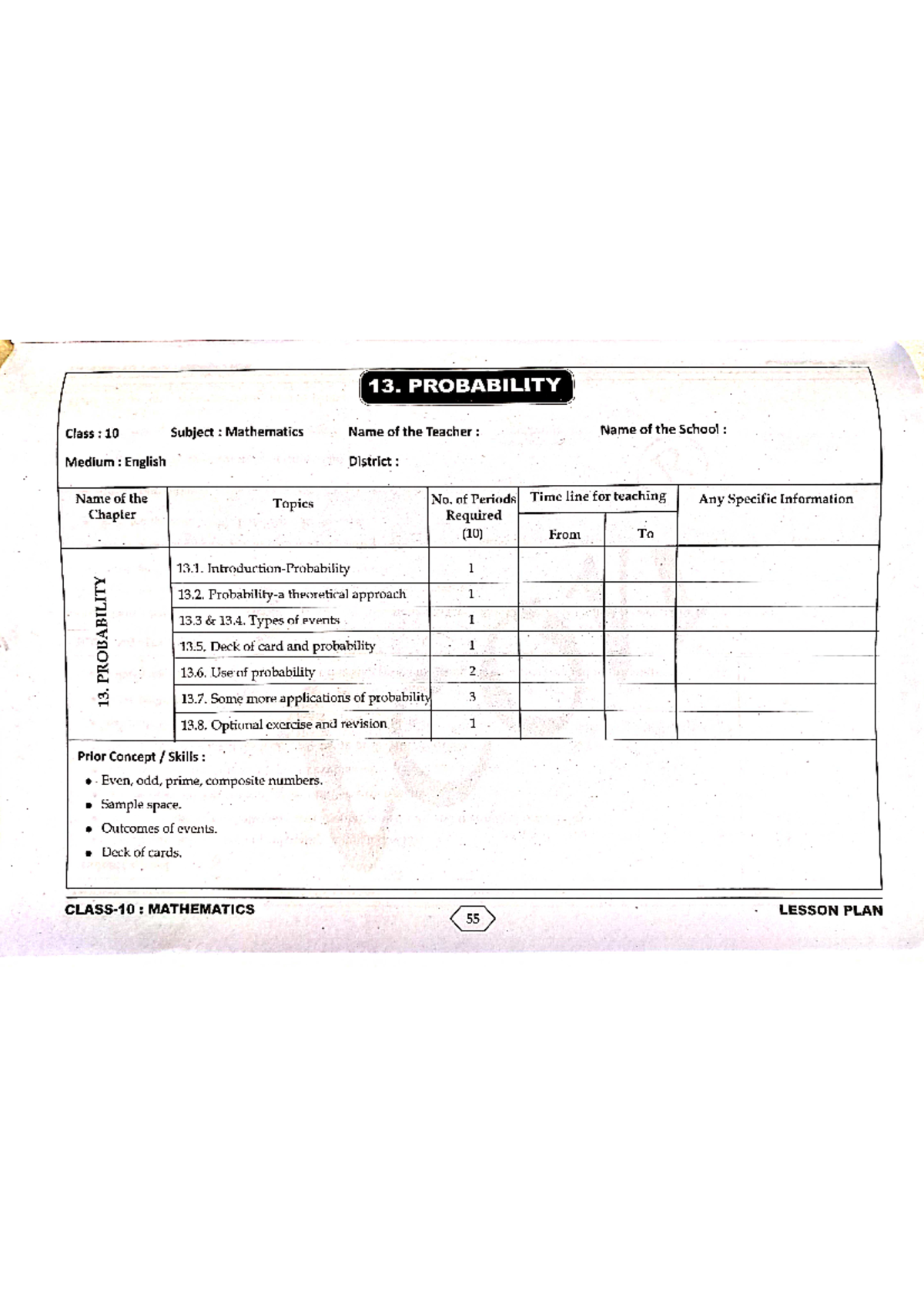 13th Unit Probability Lesson Plan - COMPUTER SCIENCE AND ENGINEERING - Studocu