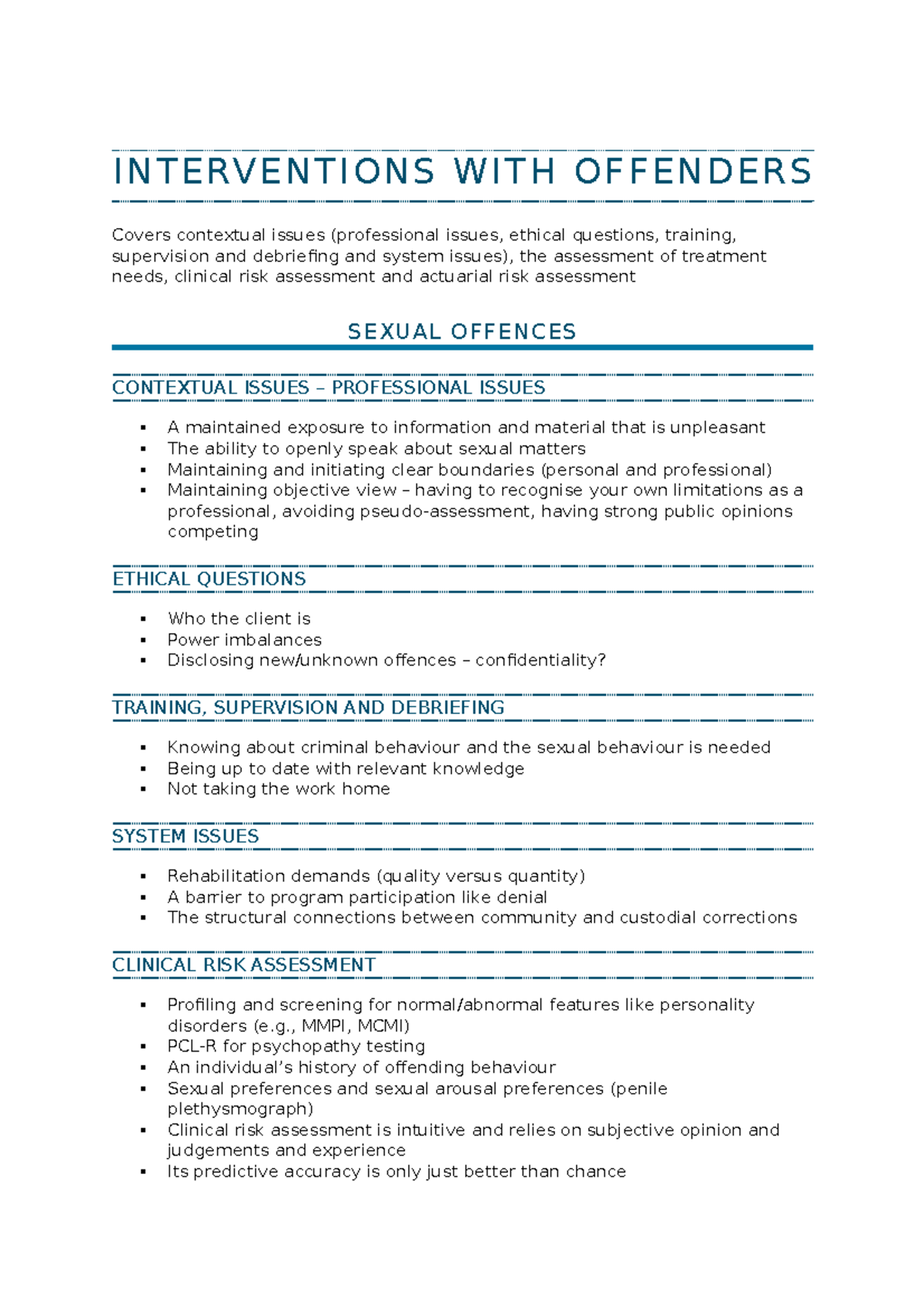 Interventions with offenders 12 - I N T E RV E N T I O N S W I T H O F F E N D E R S Covers ...