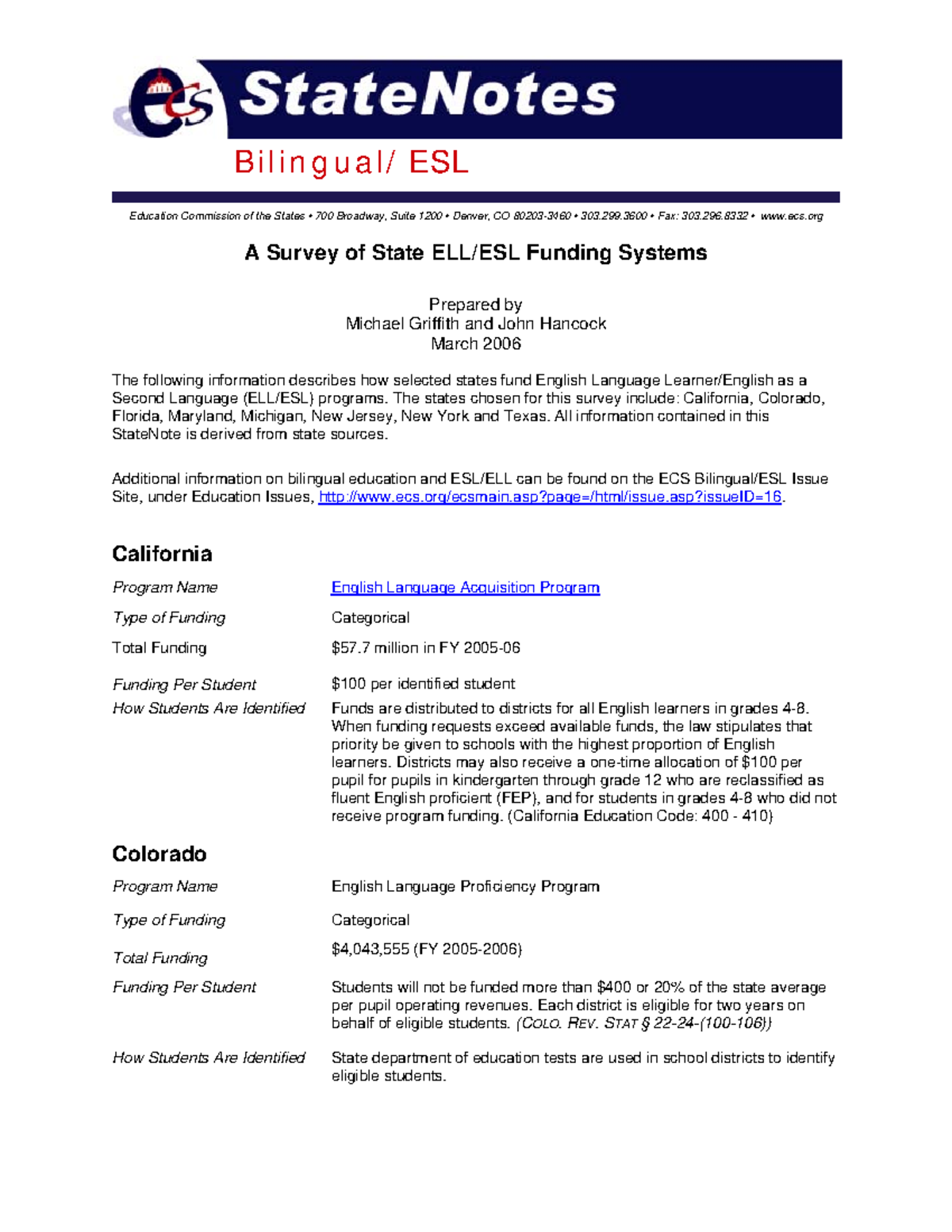 State notes - Bilin gu a l/ ESL Education Commission of the States ...