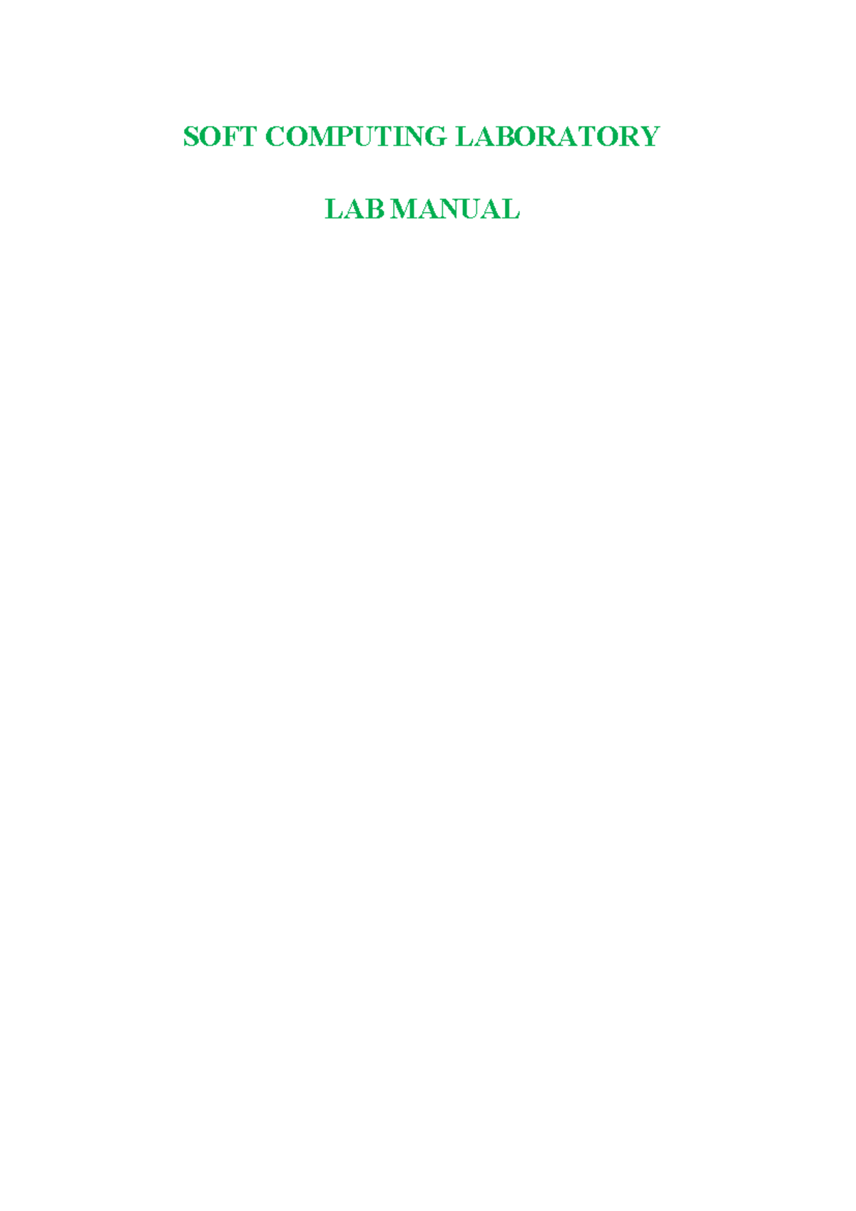 Soft Computing Lab Manual Soft Computing Laboratory Lab Manual Index S No Experiment Page No 