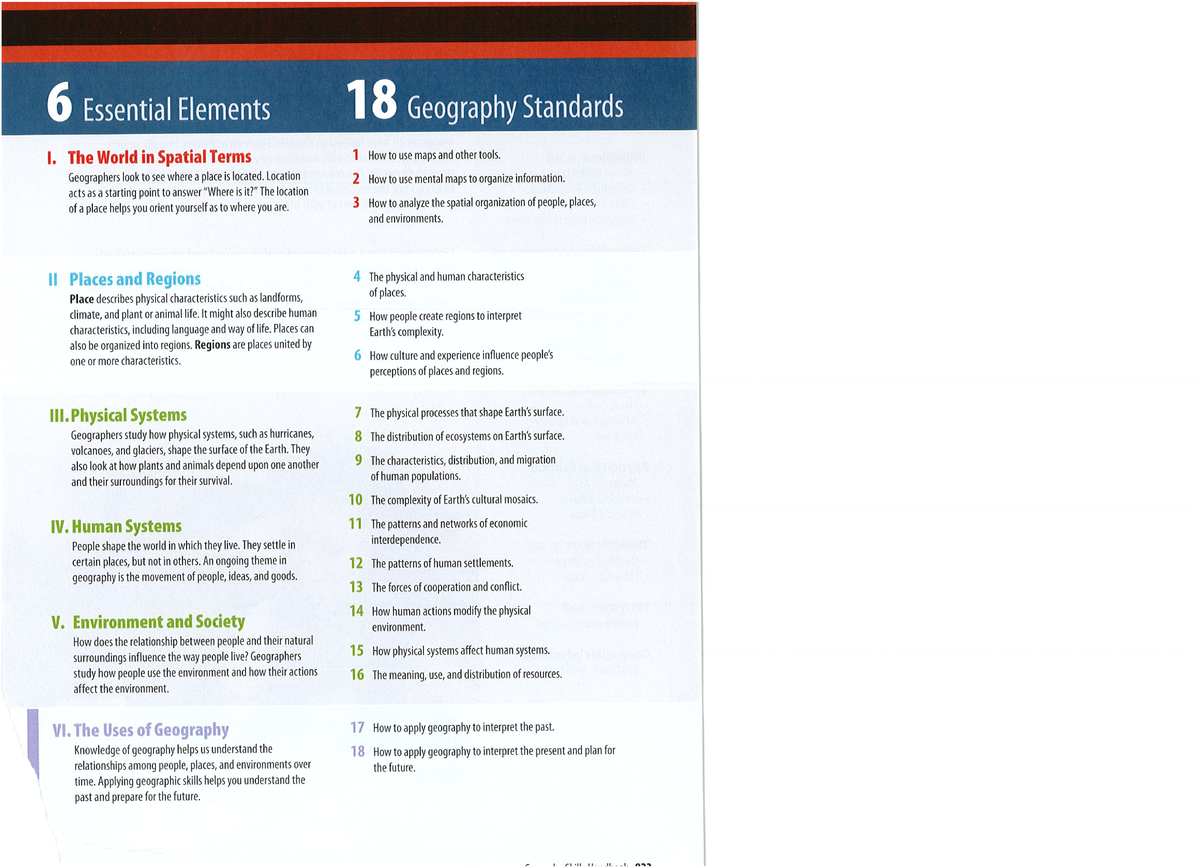 Geography Skills Handbook - Essential Elements 18 Geography Standards I ...