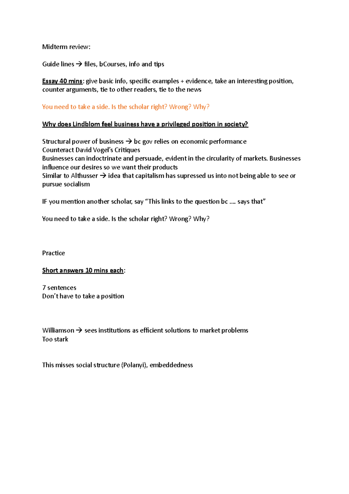 Midterm Tips - tips professor gave for exams - Midterm review: Guide ...