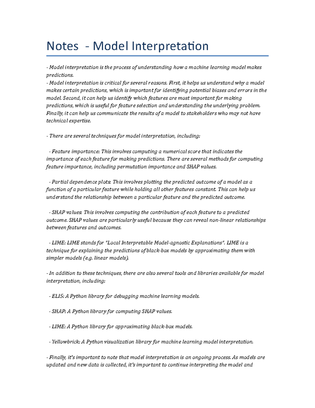 Lecture notes - Model Interpretation - Notes - Model Interpretation ...