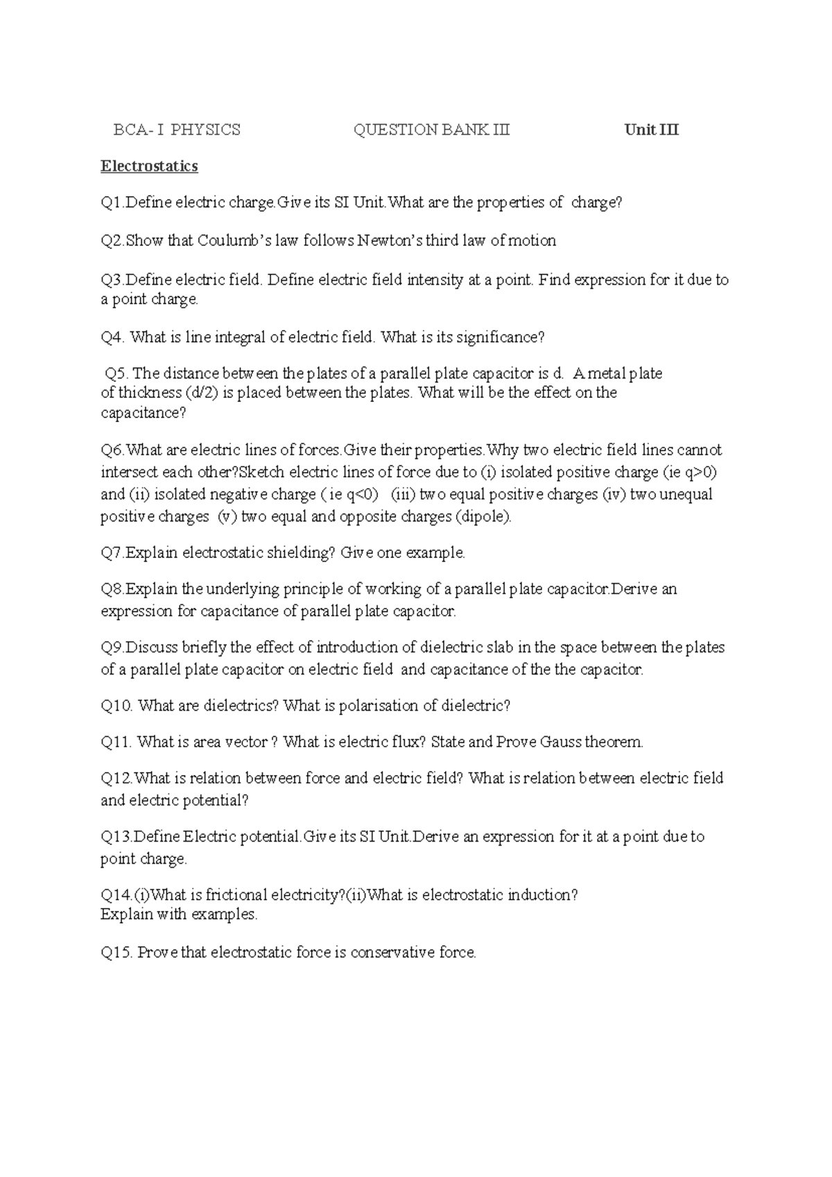 Question BANK UNIT III - Study material for physics. - BCA- I PHYSICS ...