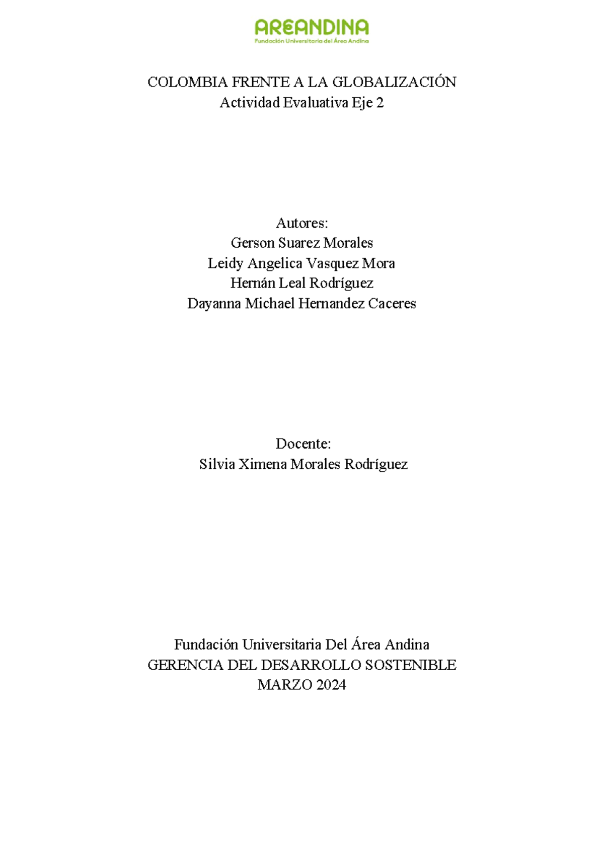 Gerencia Del Desarrollo Sostenible Actividad Evaluativa Eje Colombia