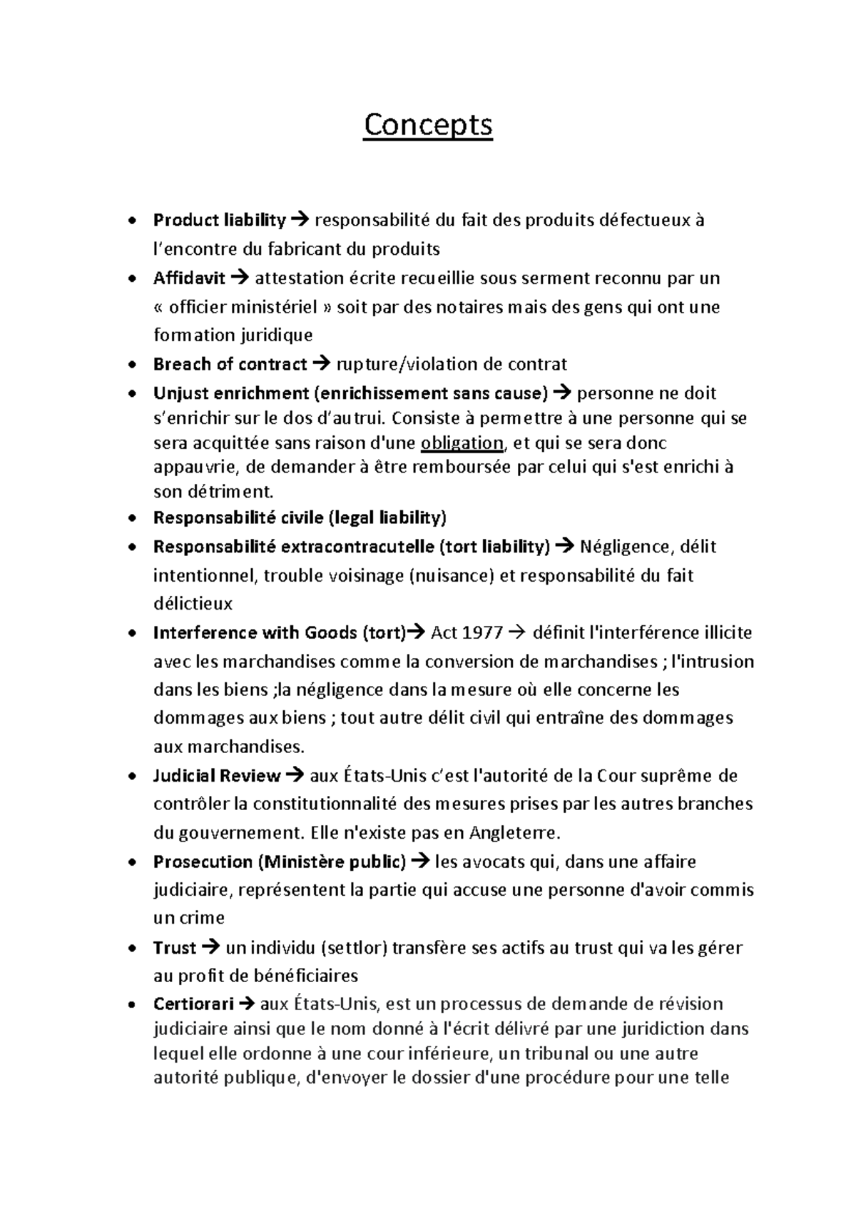 Concepts anglais - Concepts Product liability à responsabilité du fait ...