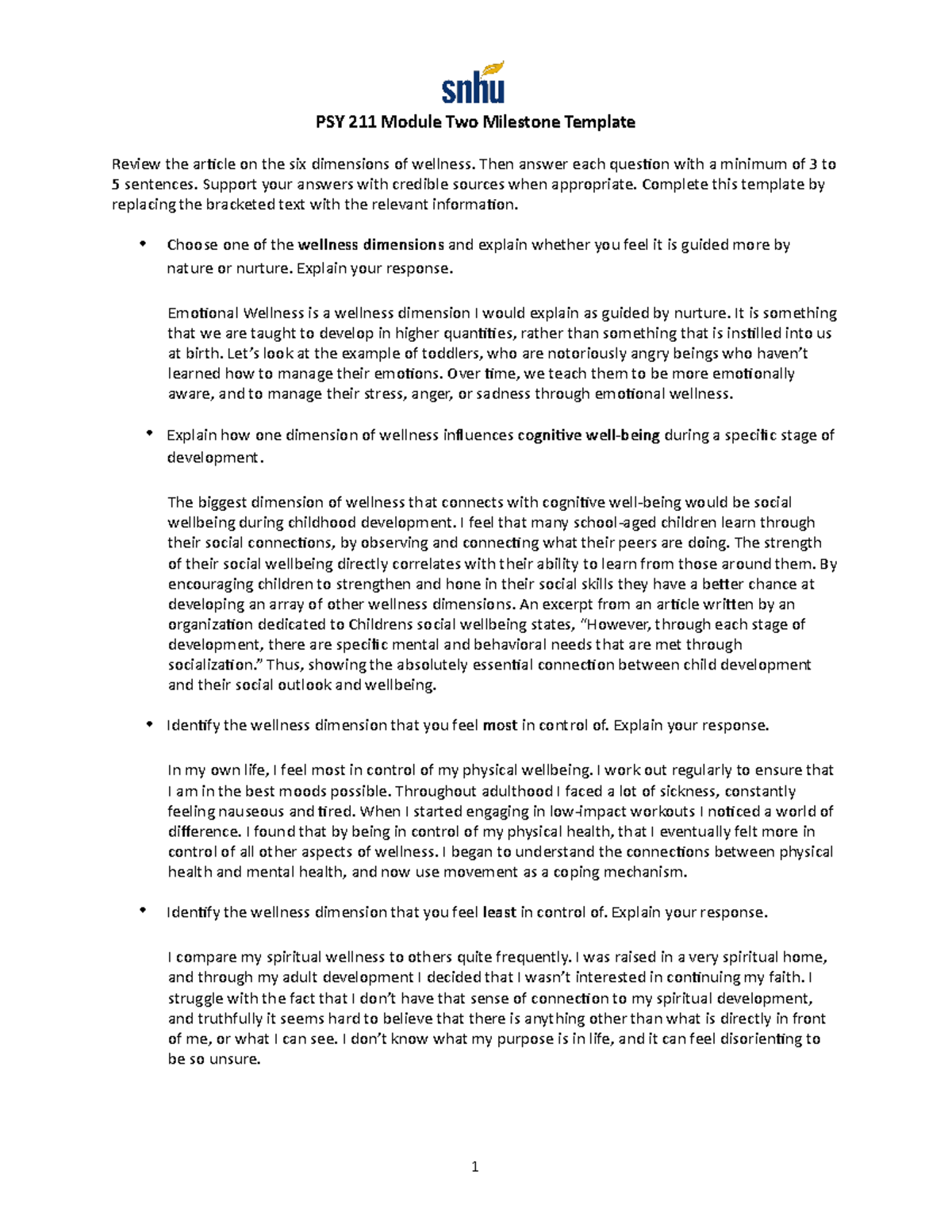 PSY 211 Module Two Milestone - Then answer each ques+on with a minimum ...