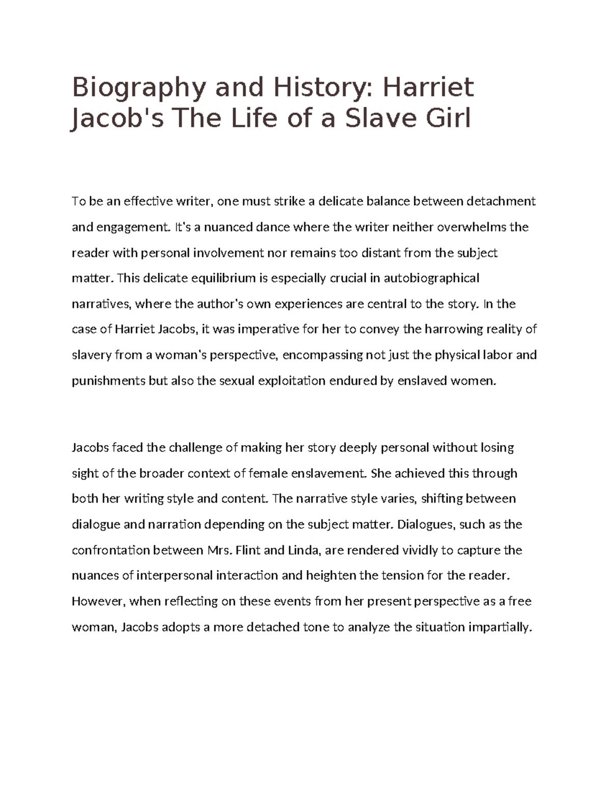 Biography and History Harriet Jacob's The Life of a Slave Girl - It's a ...