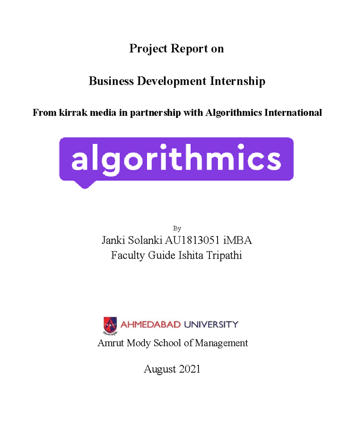 Summer internship final report Janki Solanki - Project Report on ...