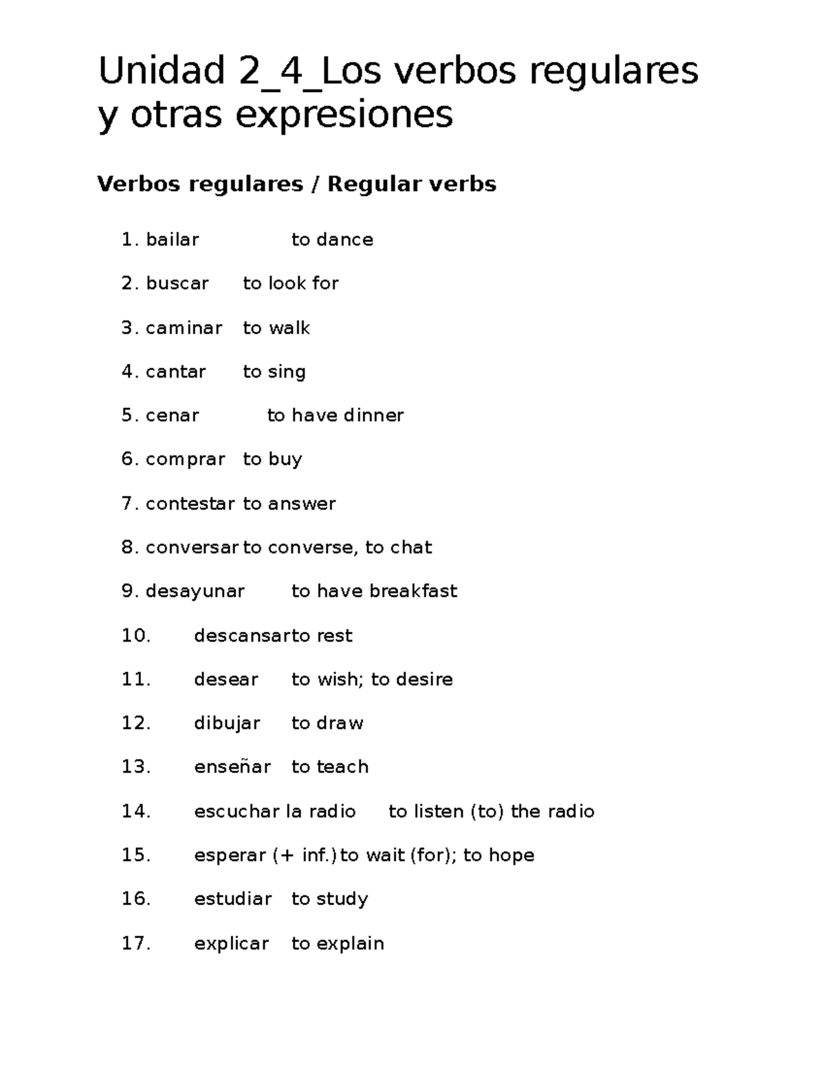 Unidad 2 4 Los verbos regulares y otras expresiones - y otras ...