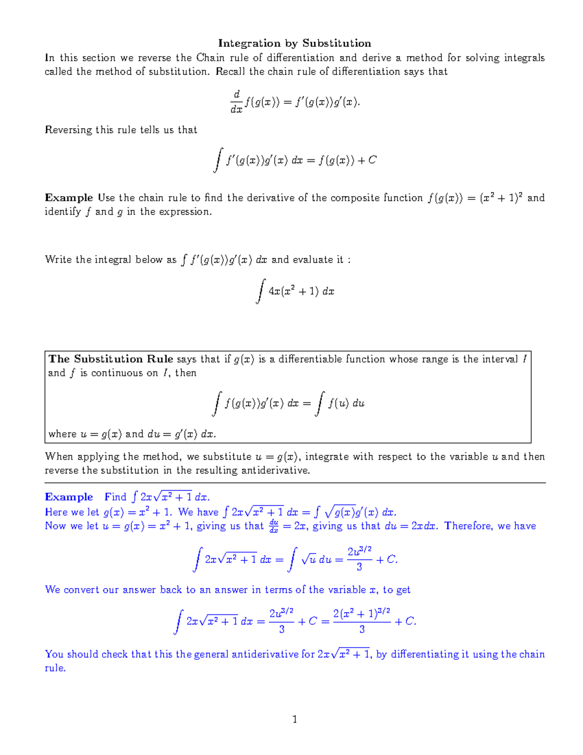 28. Substitution rule - Integration by Substitution In this section we ...