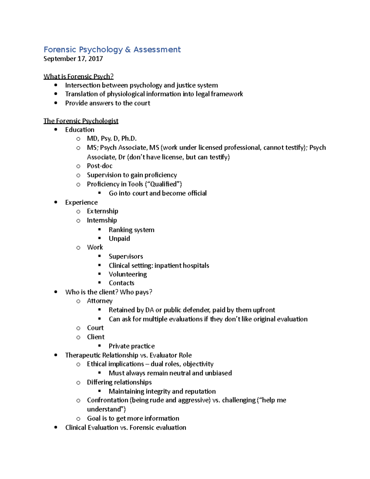 Forensic Psychology intro - Forensic Psychology & Assessment September ...