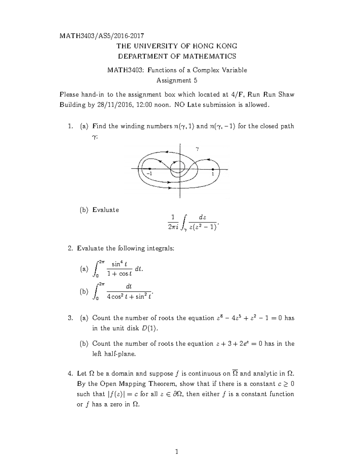Assignment 5 - AS5 - MATH3403/AS5/2016- THE UNIVERSITY OF HONG KONG DEPARTMENT OF MATHEMATICS ...