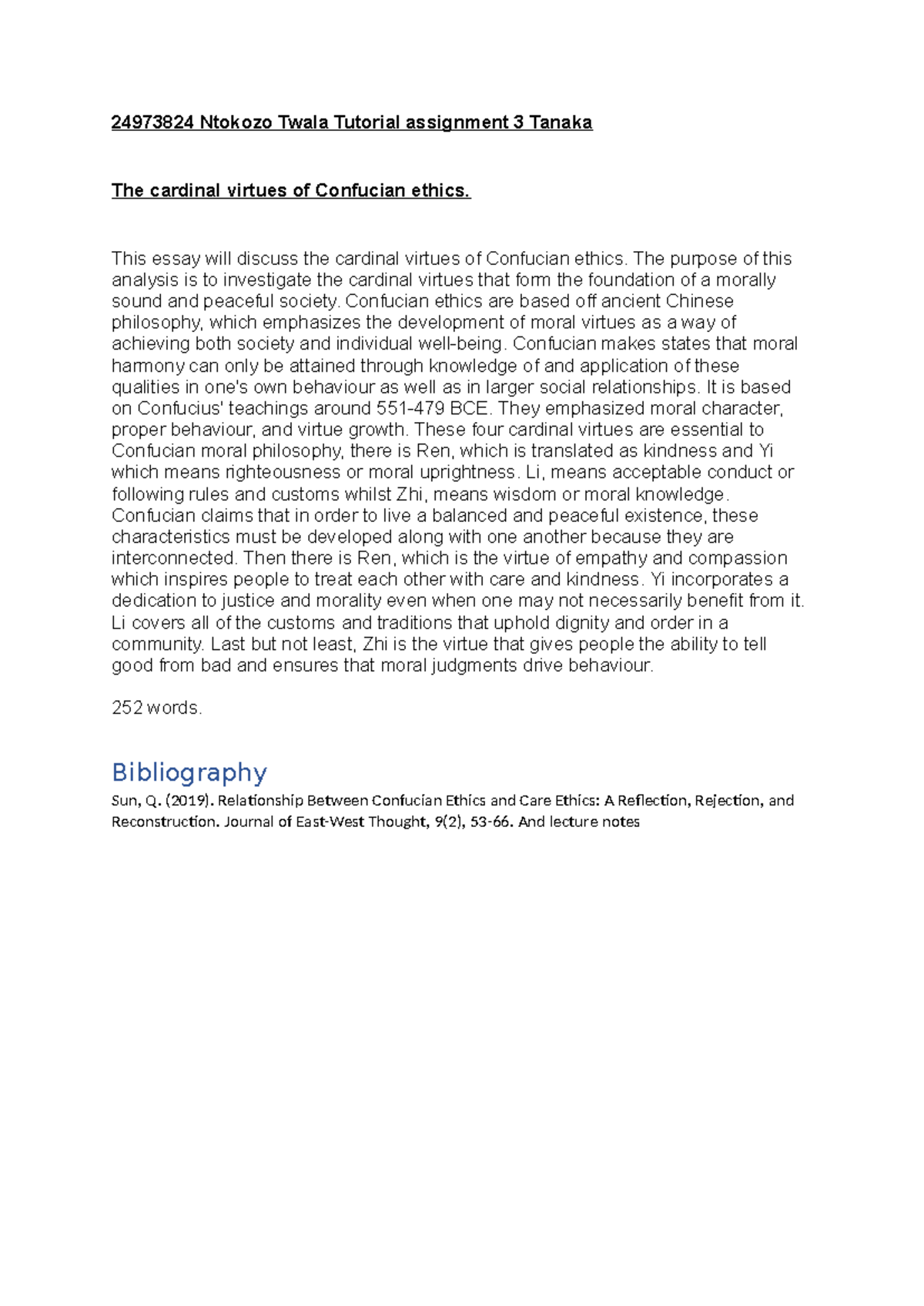 24973824 Ntokozo Twala Tutorial assignment 3 Tanaka - This essay will ...