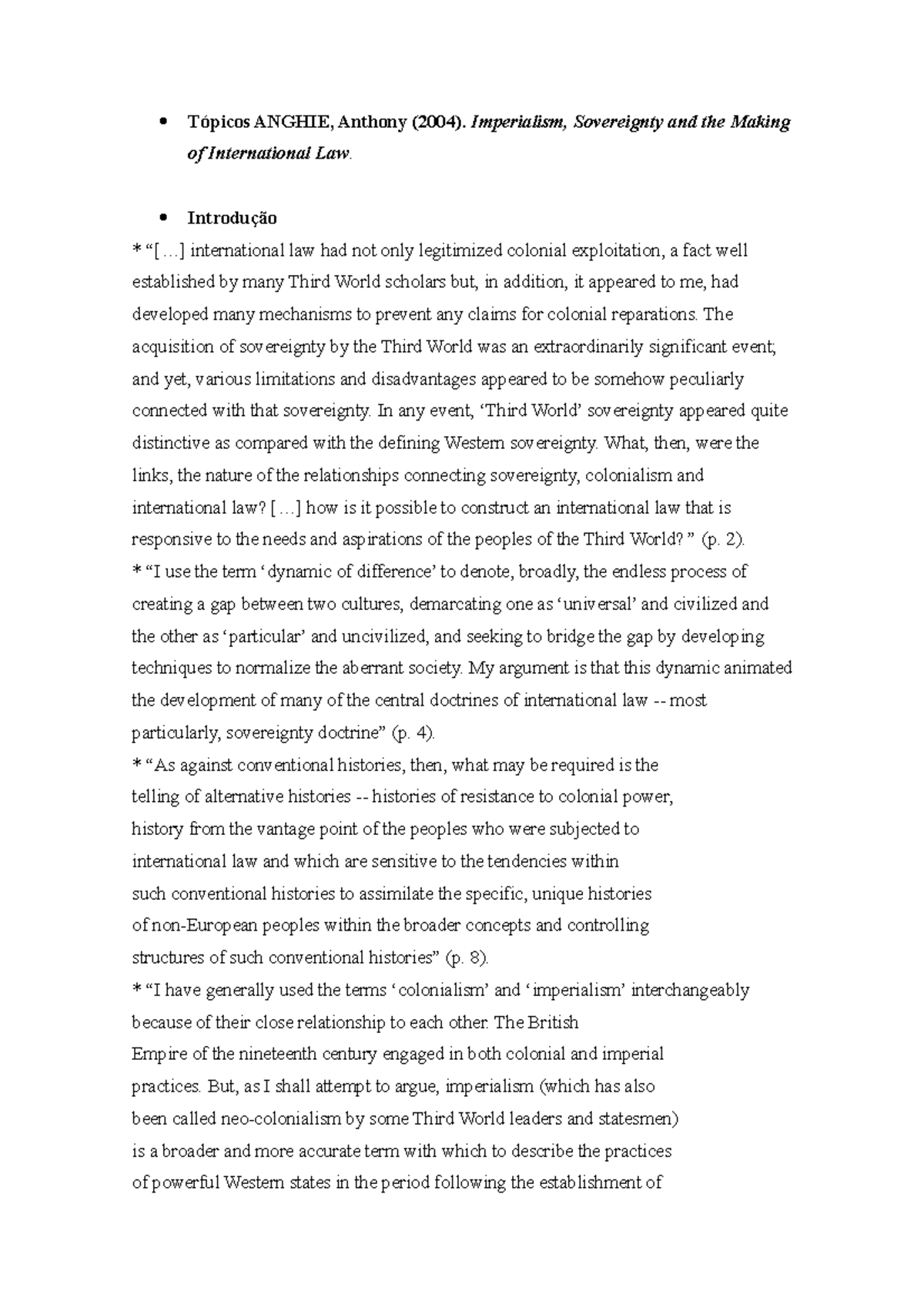 Tópicos Anghie - TWAIL - ANGHIE, Anthony (2004). Imperialism ...